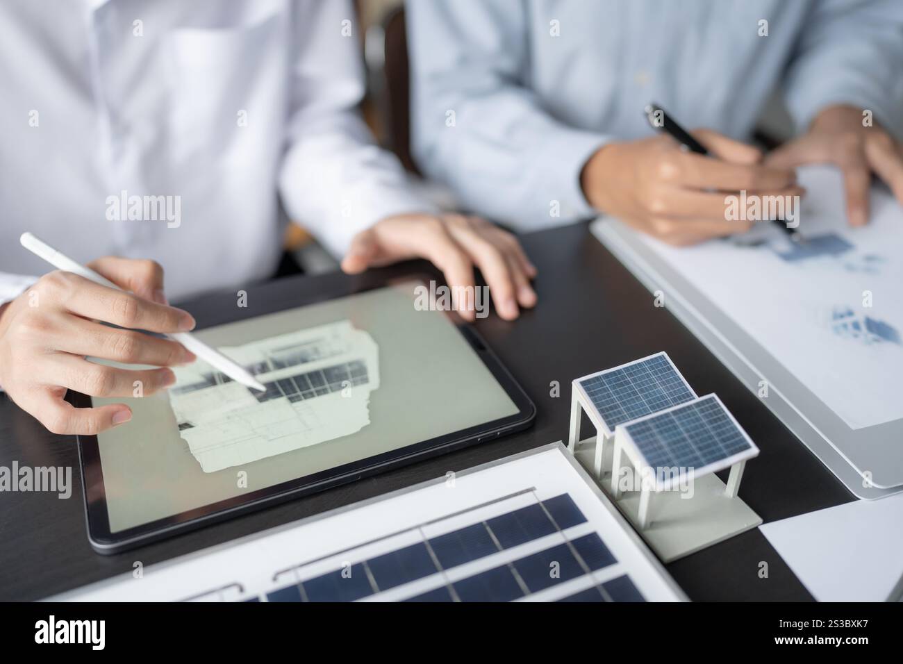 Solar panels green energy Business man working green eco friendly ...