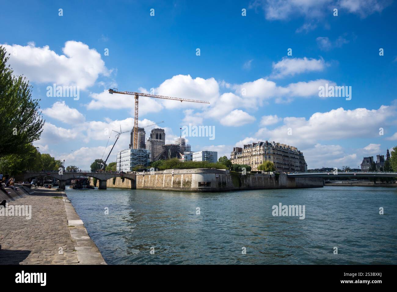 Reconstruction of Notre-Dame de Paris cathedral on the Ile de la Cite ...