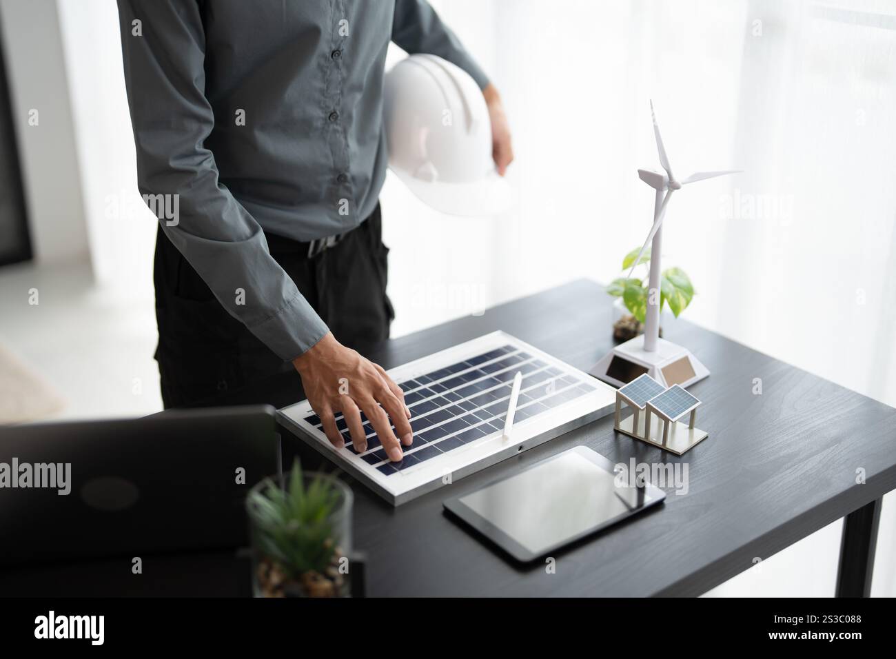 Engineer planning for Solar panels green energy Business man working ...