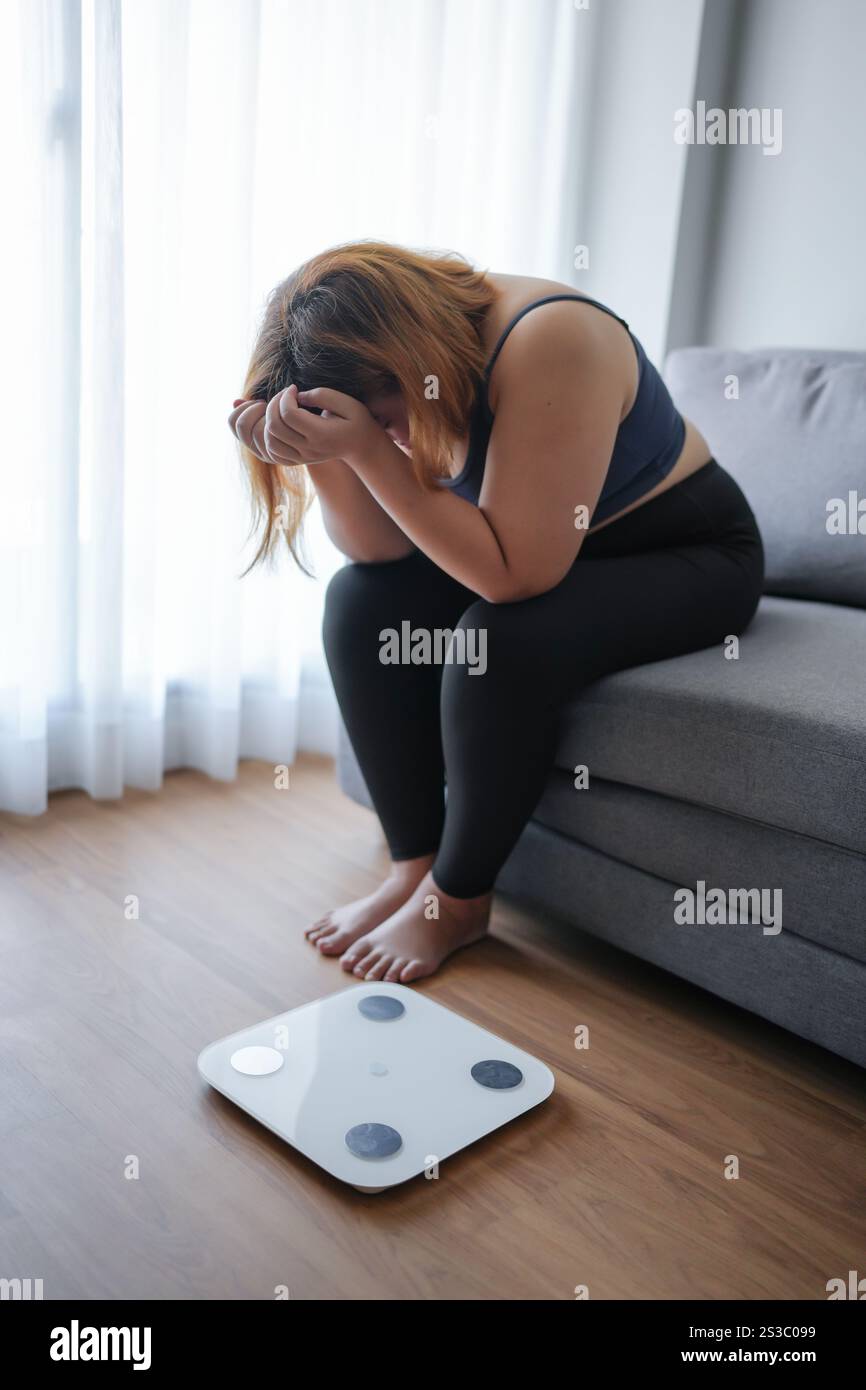 Sad woman with fat upset bored of dieting Weight loss fail Fat diet and ...