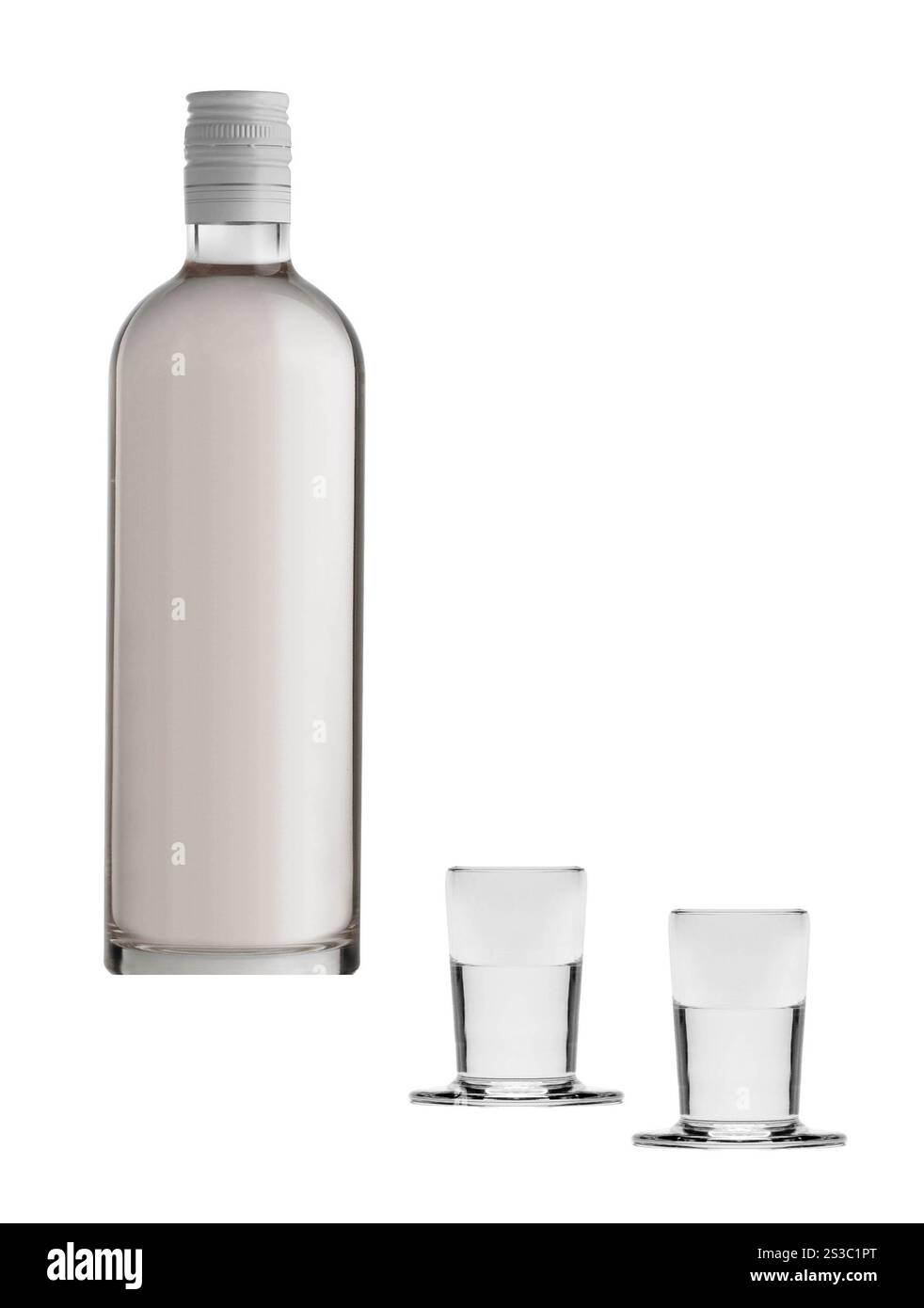 Bottle of vodka and shots isolated on white background. Bottle of vodka ...