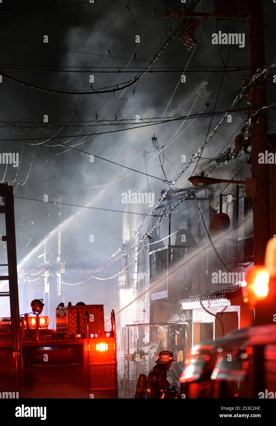 A photo shows a fire scene at a residential area in Osaka City, Osaka ...