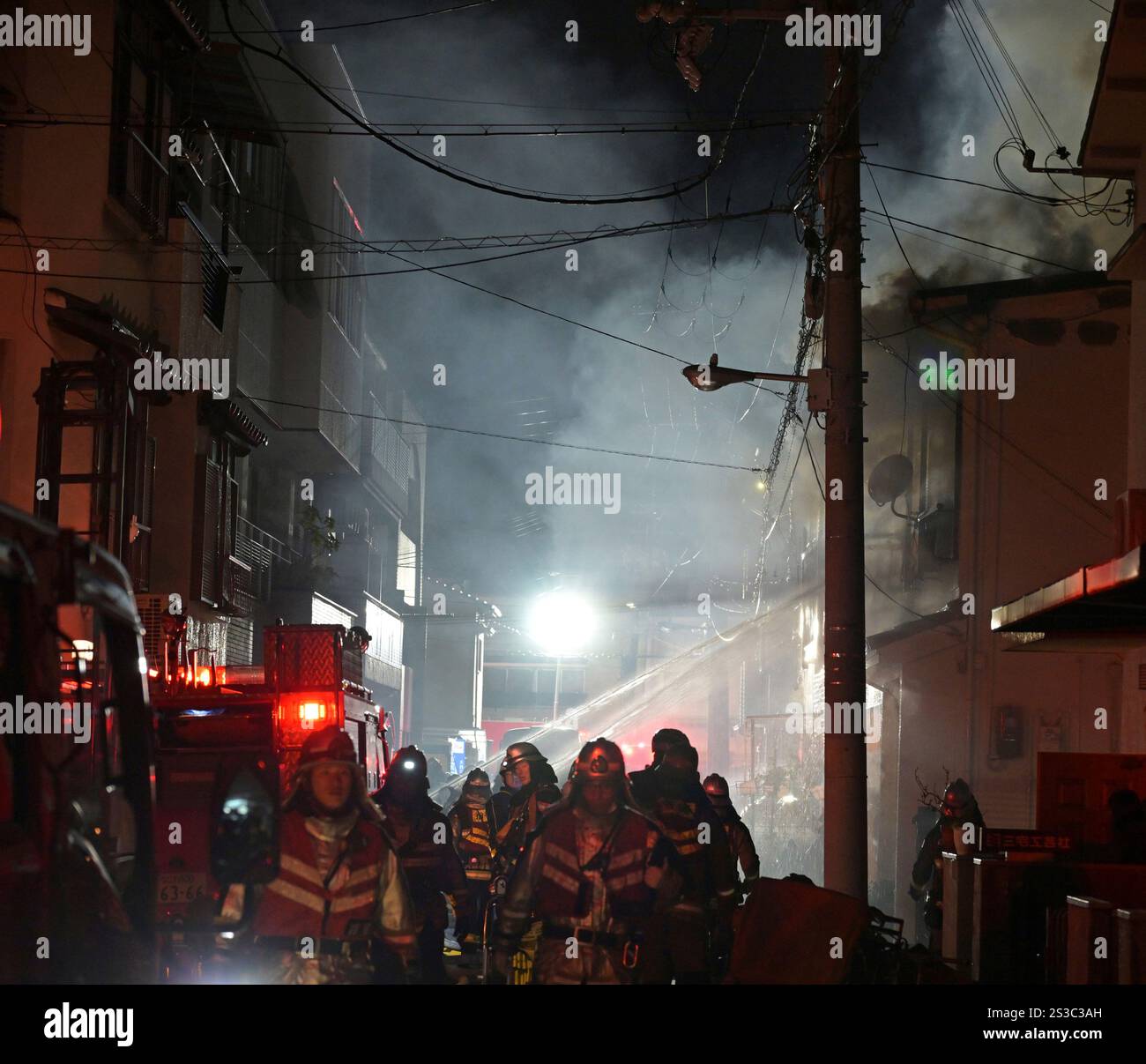 A photo shows a fire scene at a residential area in Osaka City, Osaka ...