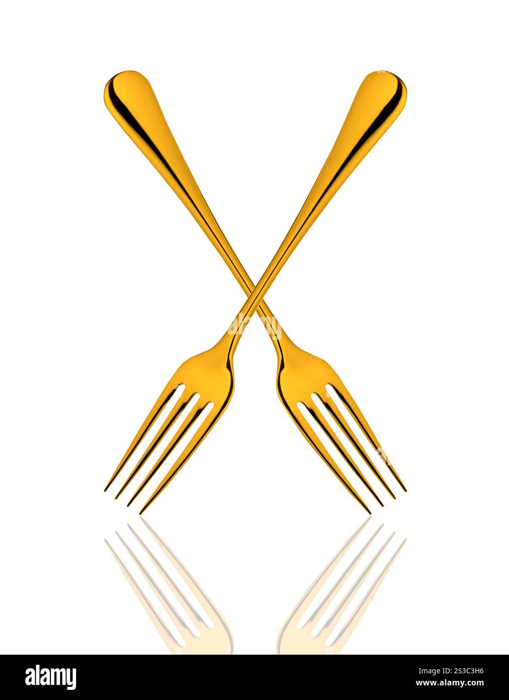 golden forks crossed isolated on white background. golden forks crossed ...