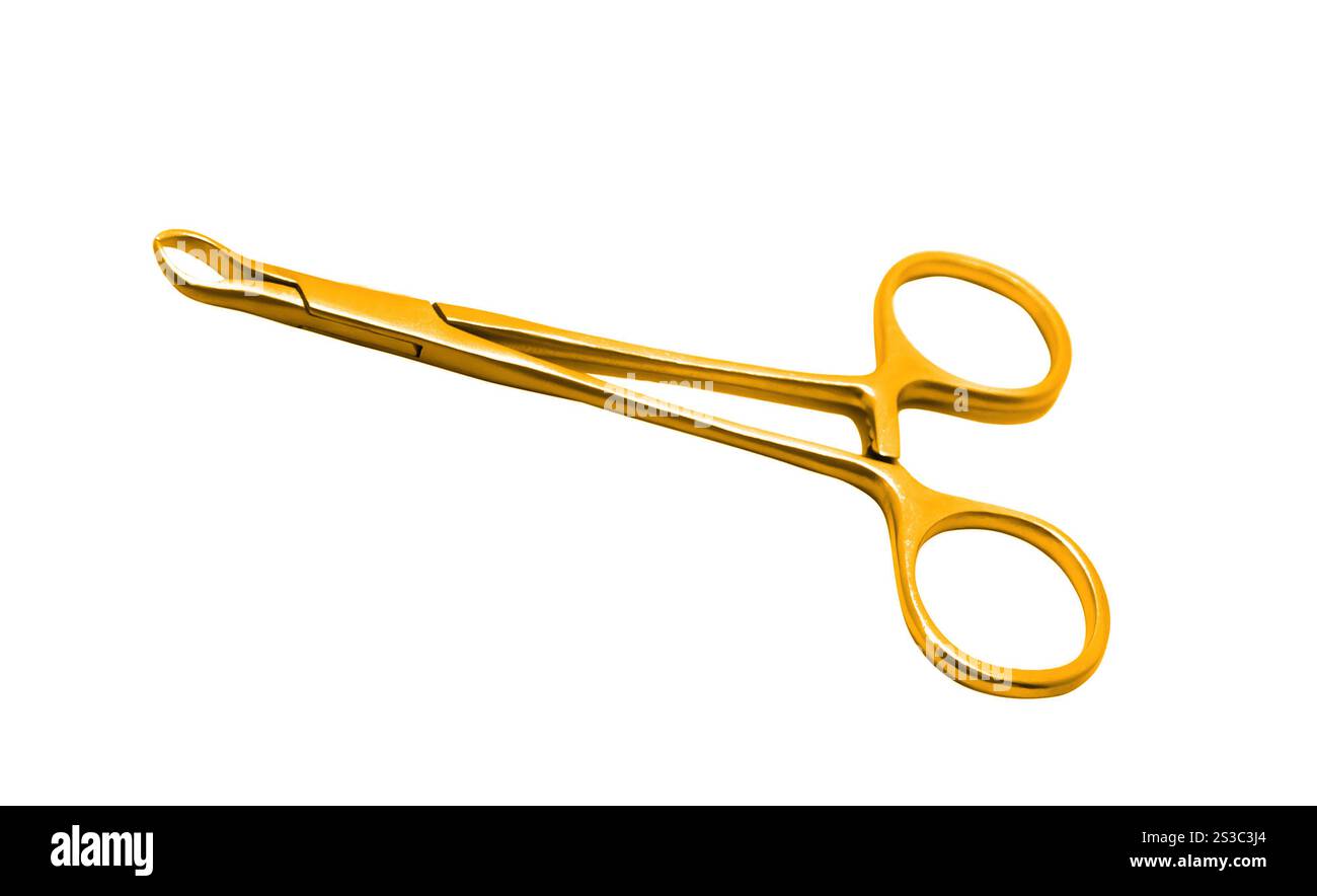 surgical clamps on a white background. surgical clamps Stock Photo - Alamy