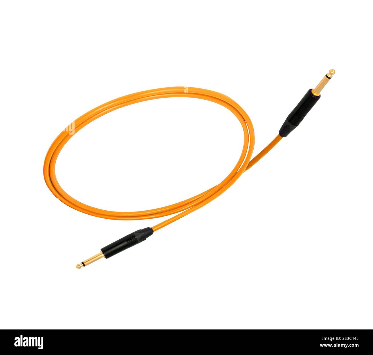 Guitar audio jack with blue cable isolated Stock Photo - Alamy