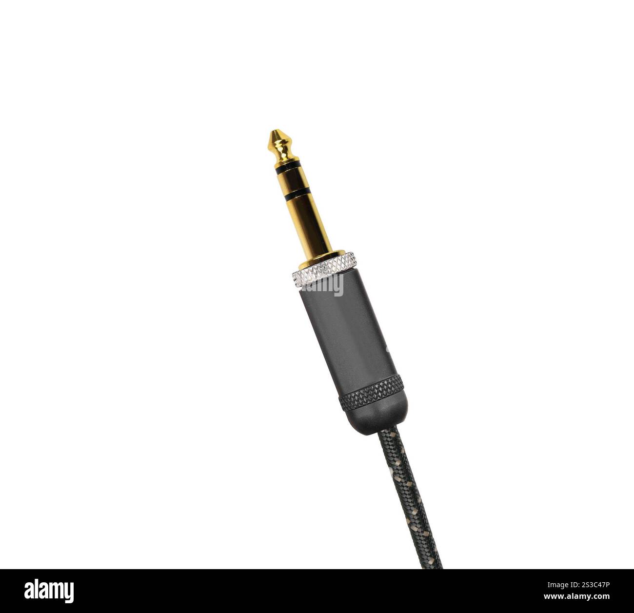 Guitar audio jack with black cable isolated on white. Guitar audio jack ...