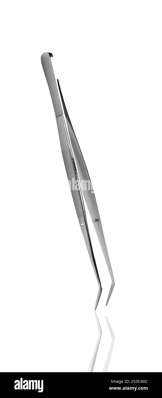 Medical forceps with curved ends on an isolated white background Stock ...