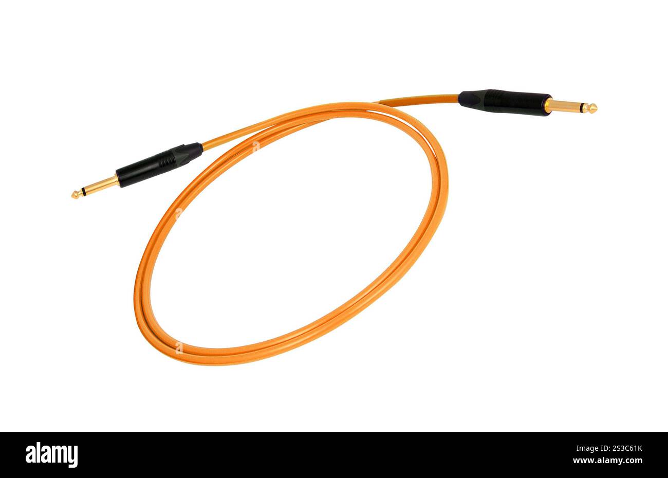 Guitar audio jack with blue cable isolated on white background. Guitar ...