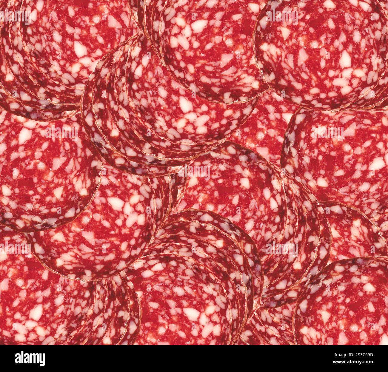 sliced salami background or texture. sliced salami isolated Stock Photo ...
