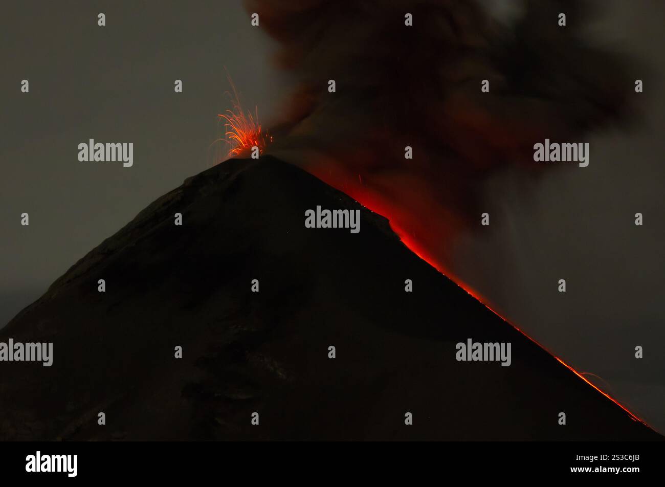 Fuego Volcano Eruption at Night, Antigua, Guatemala Stock Photo - Alamy