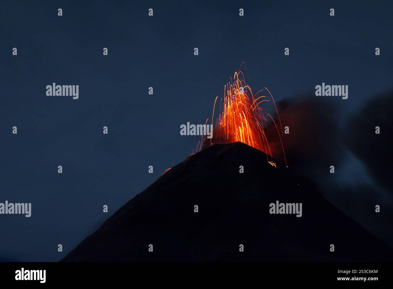 Fuego Volcano Eruption at Night, Antigua, Guatemala Stock Photo - Alamy
