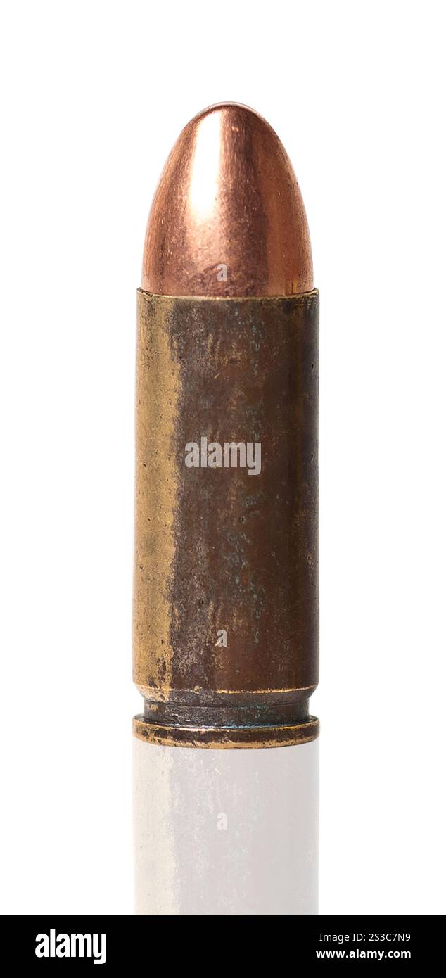 9mm bullet for a gun isolated on white background. 9mm bullet for a gun ...