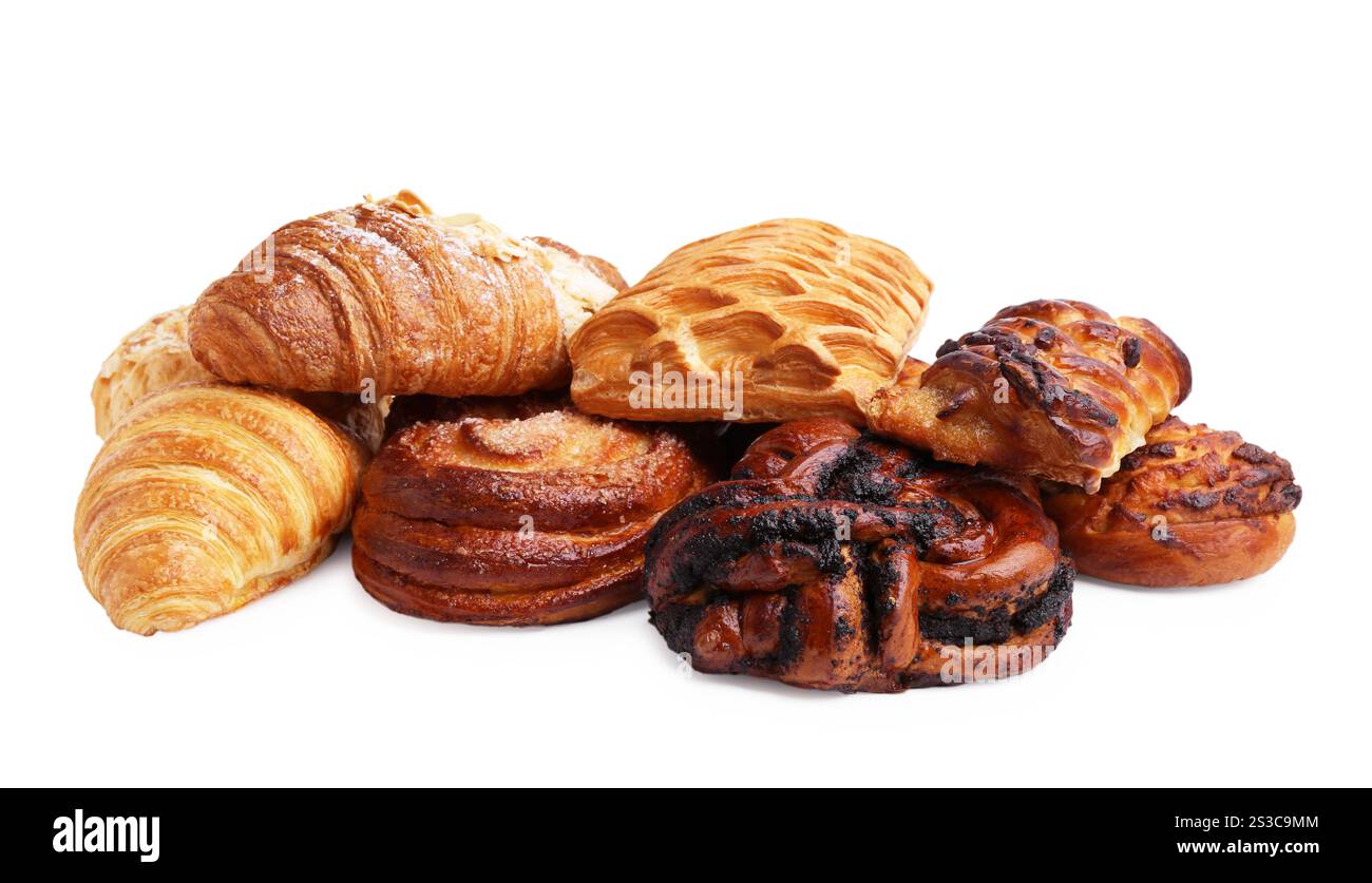 Different delicious sweet pastries isolated on white Stock Photo - Alamy