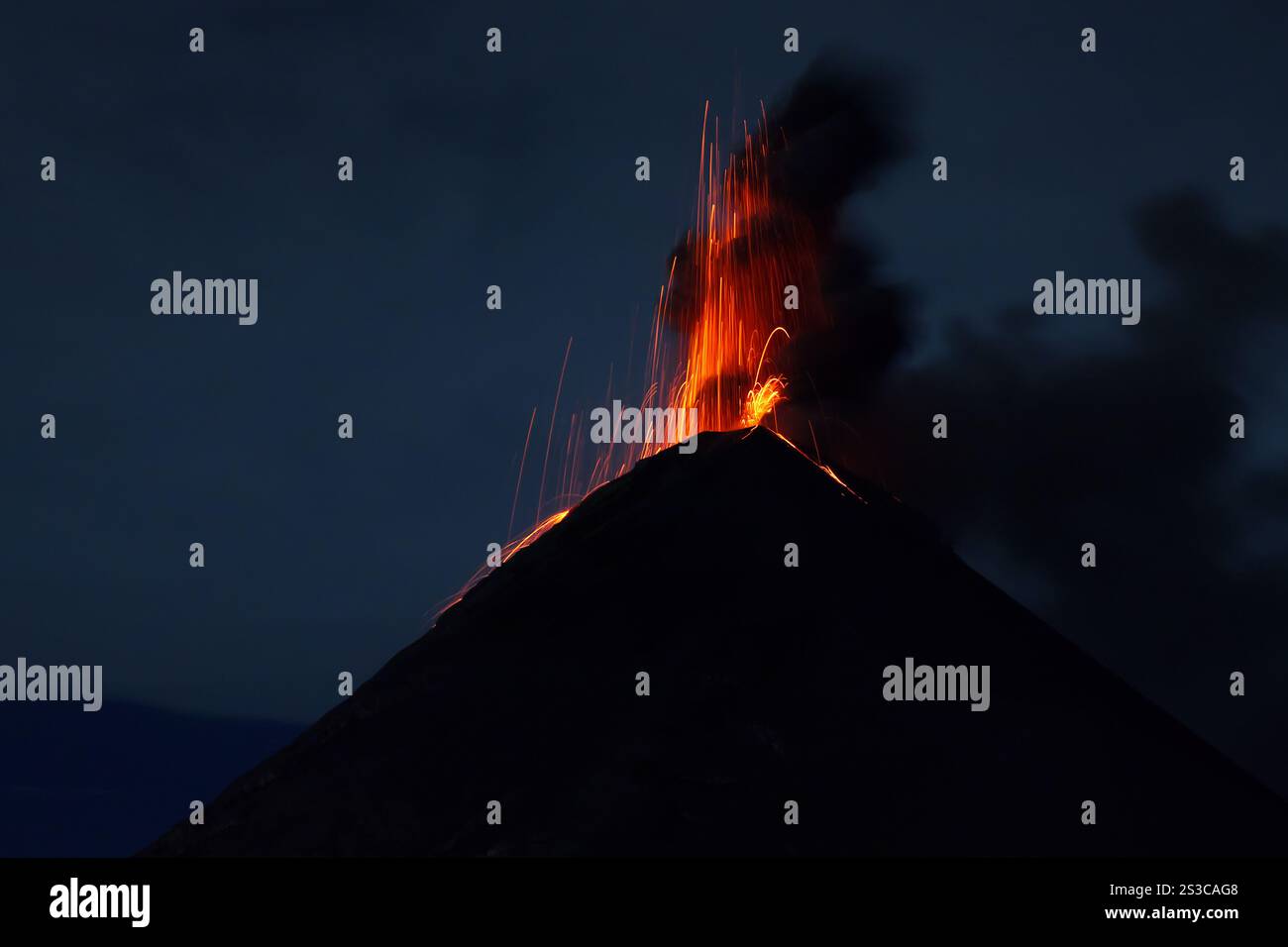 Fuego Volcano Eruption at Night, Antigua, Guatemala Stock Photo - Alamy