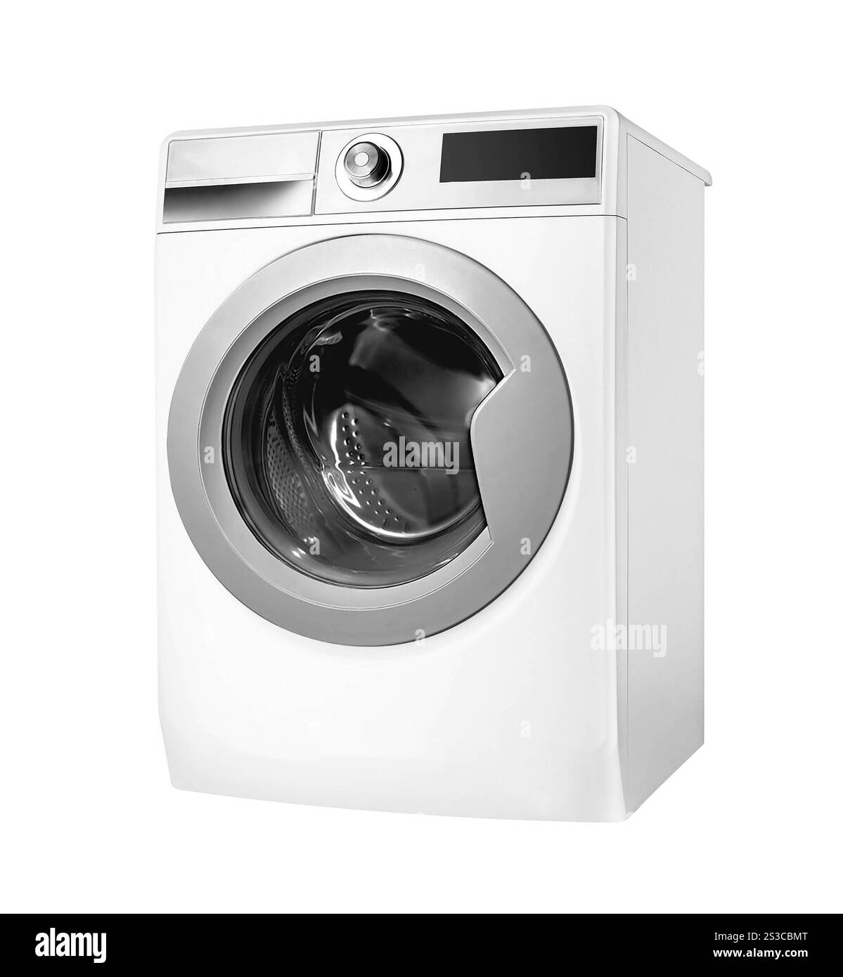 Modern silver washing machine isolated on white background Stock Photo ...