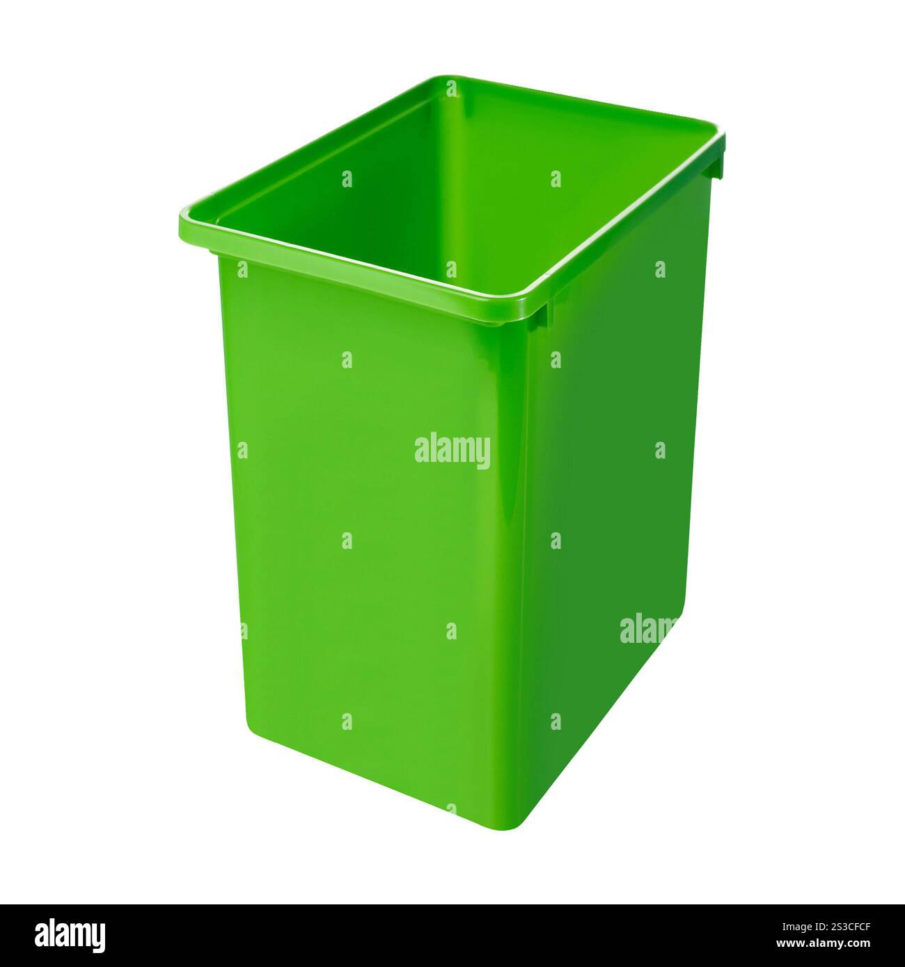 Plastic green bucket isolated on white background. Plastic blue bucket ...