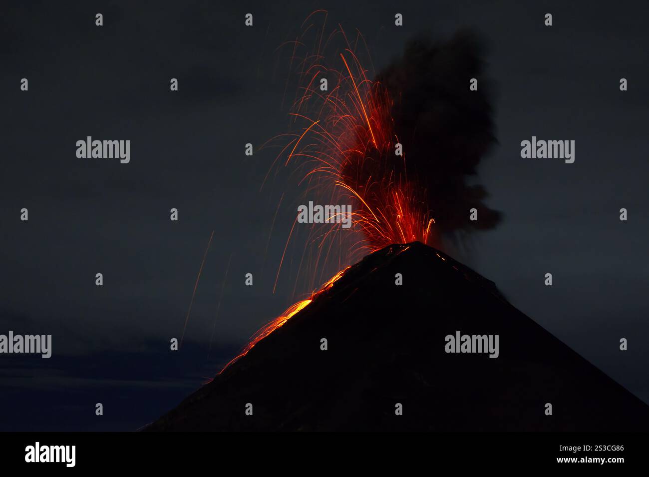 Fuego Volcano Eruption at Night, Antigua, Guatemala Stock Photo - Alamy