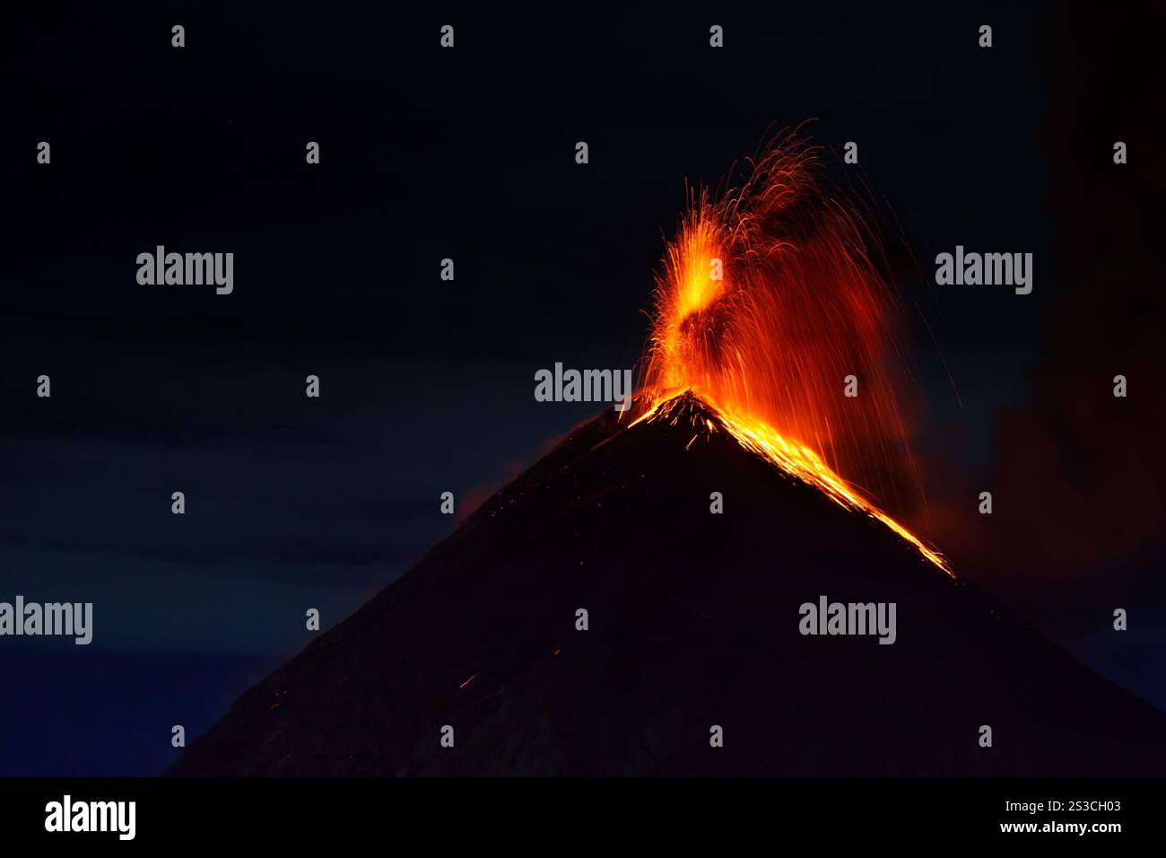 Fuego Volcano Eruption at Night, Antigua, Guatemala Stock Photo - Alamy