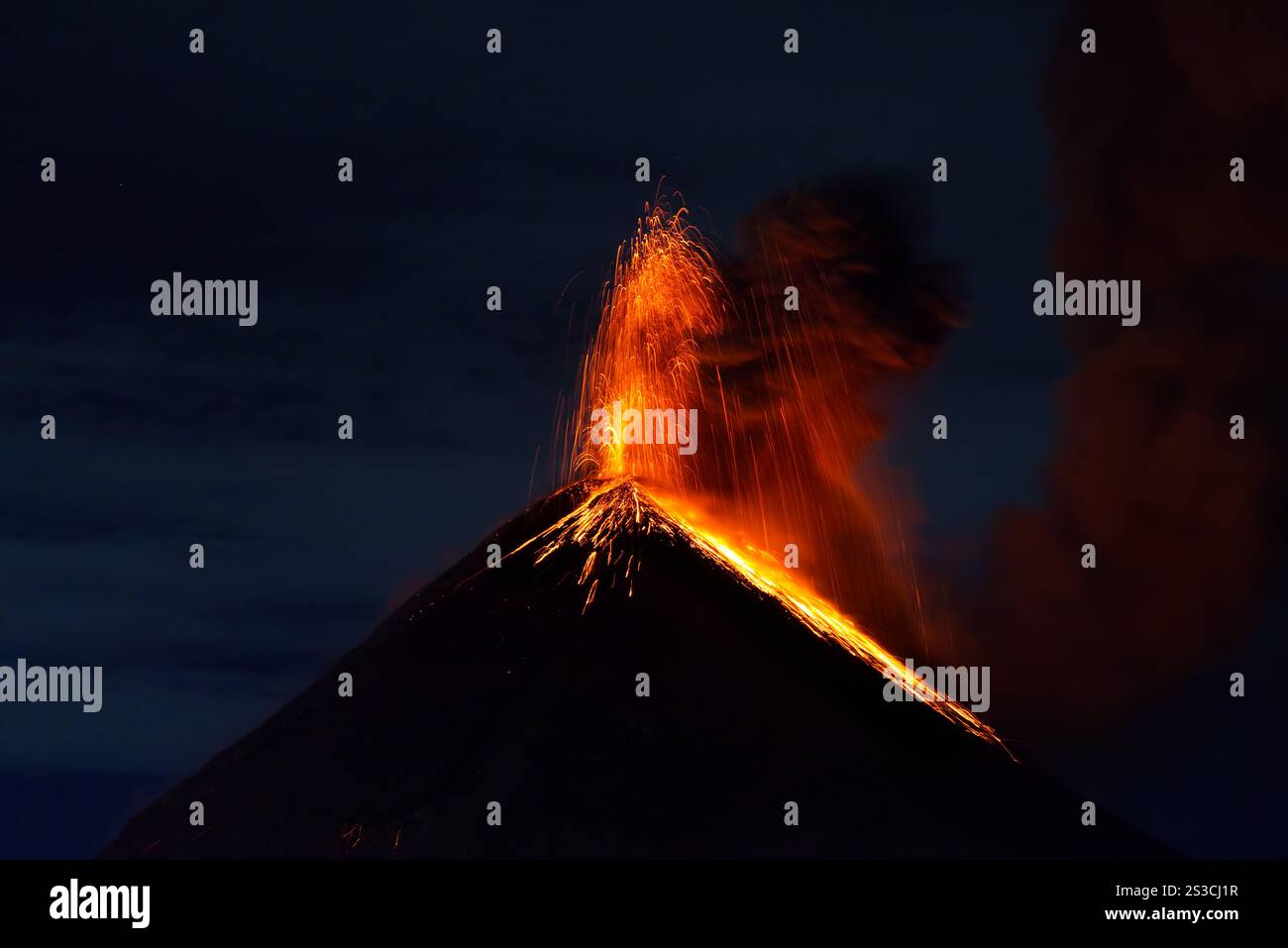 Fuego Volcano Eruption at Night, Antigua, Guatemala Stock Photo - Alamy
