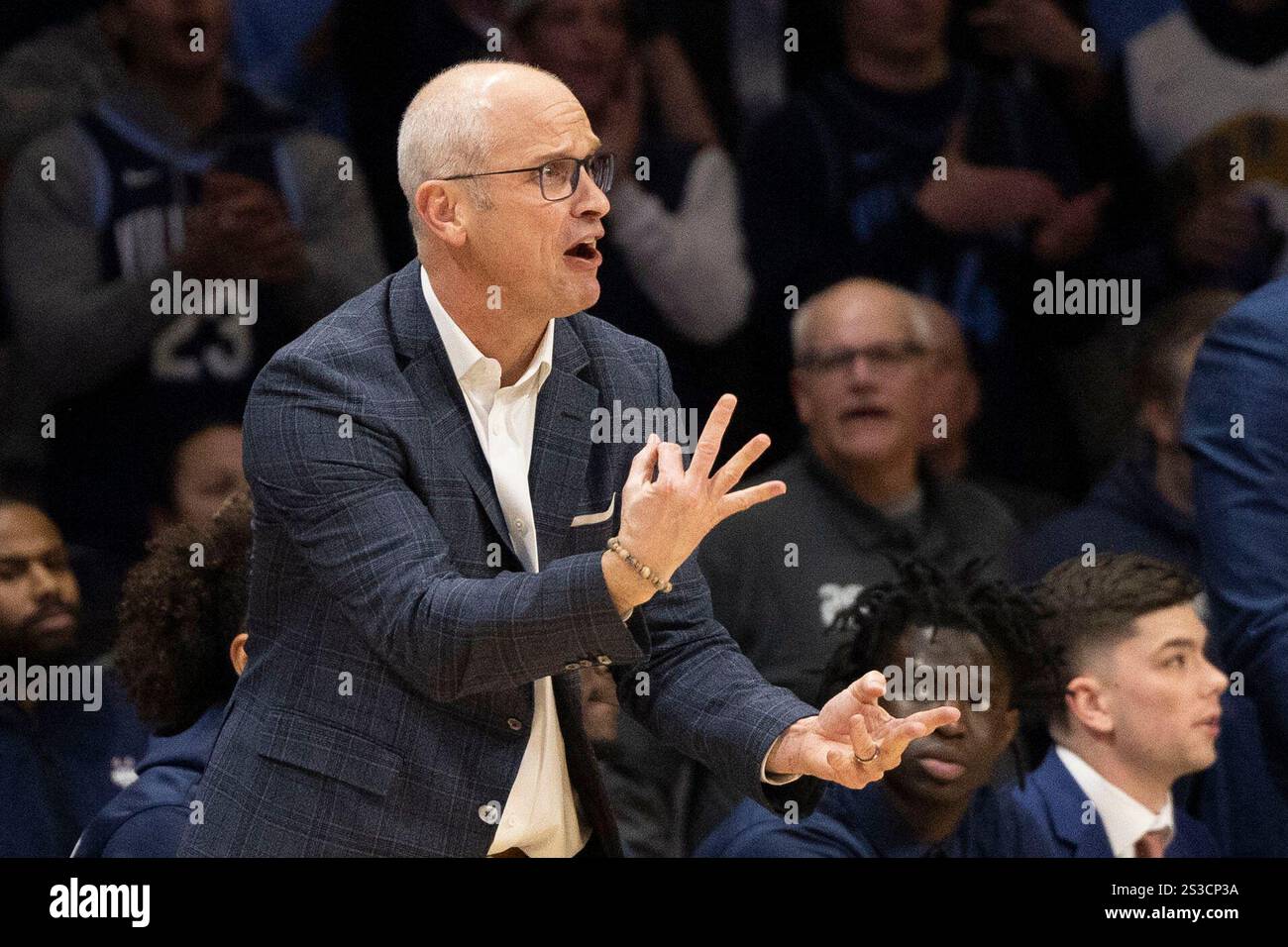 Connecticut head coach Dan Hurley shouts during an NCAA college ...