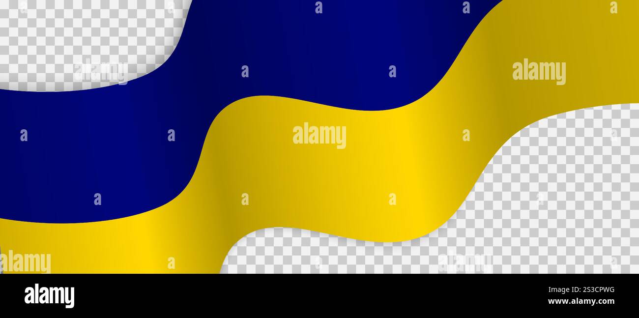 Waving Ukrainian flag with blue and yellow colors on a transparent ...