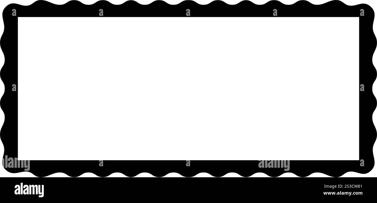 Rectangle frame with wavy edges. Rectangular shape with curvy borders. Empty text box, tag or ...