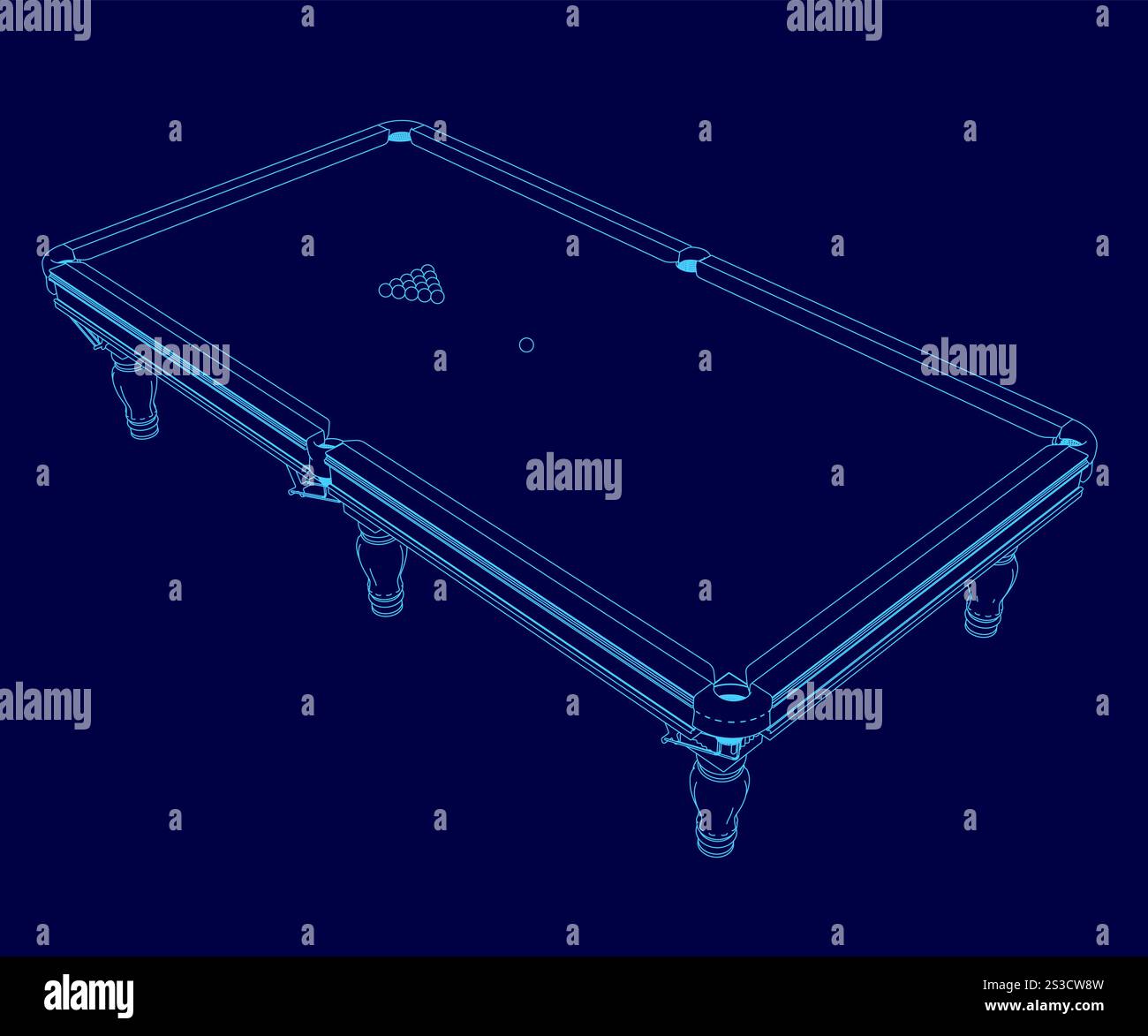 Blue image of a pool table with a stripe. The table is shown in a 3D ...