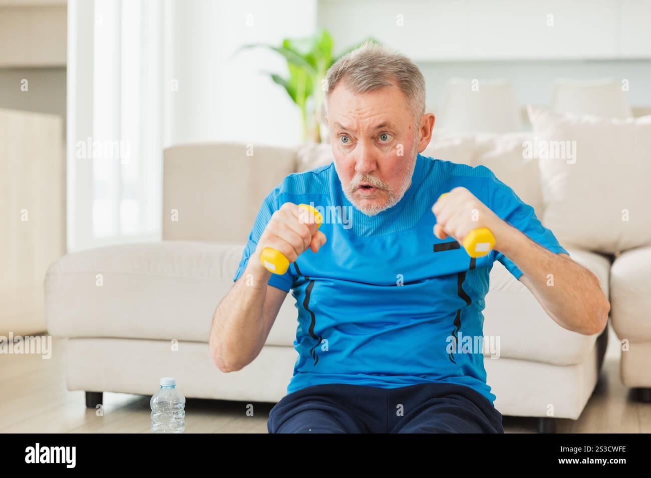 Fitness workout training. Senior man boxing punching picking up ...