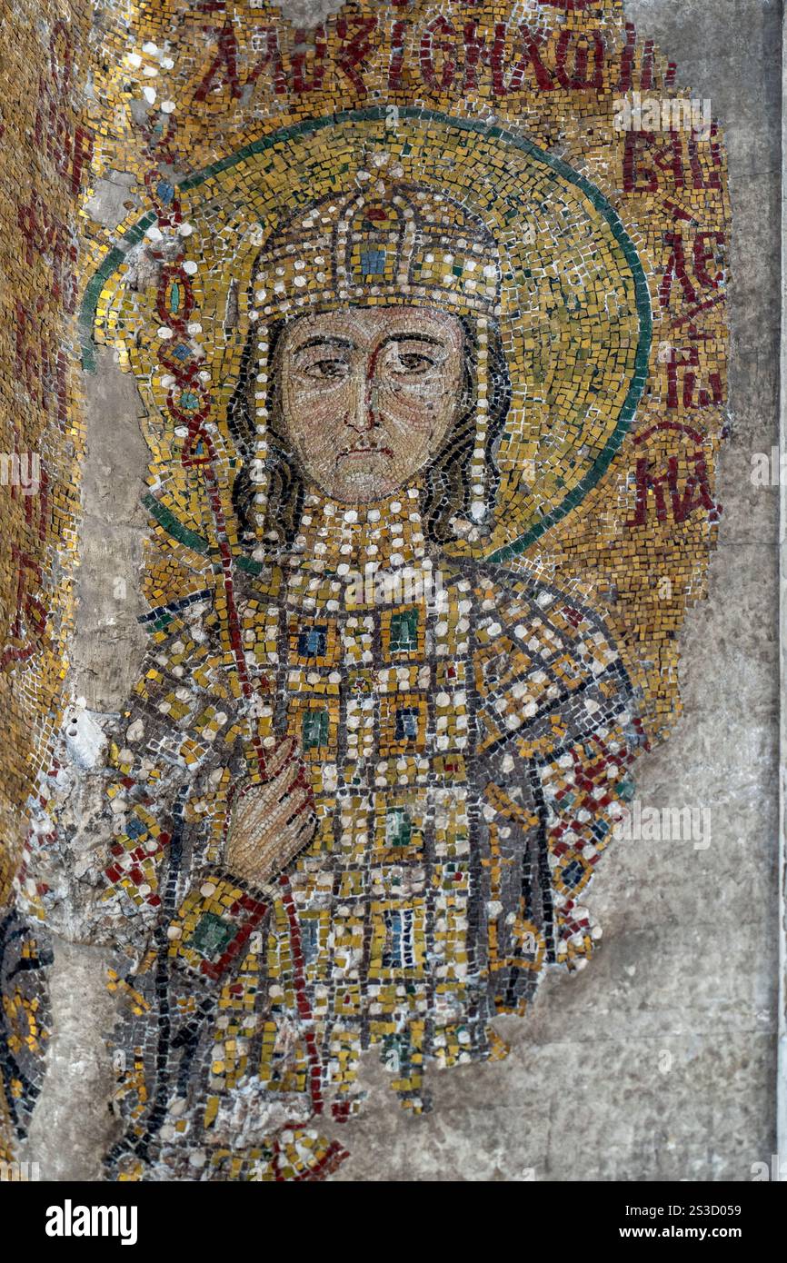 Turkiye. Istanbul. Sultanahmet district. Hagia Sophia. Detail of a Byzantine mosaic depicting ...