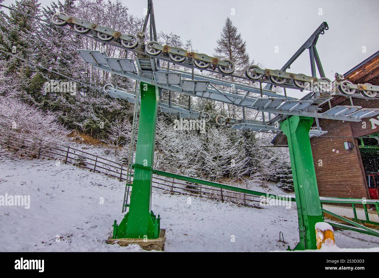 View of the Ski Lift Station in Winter Wonderland Stock Photo - Alamy
