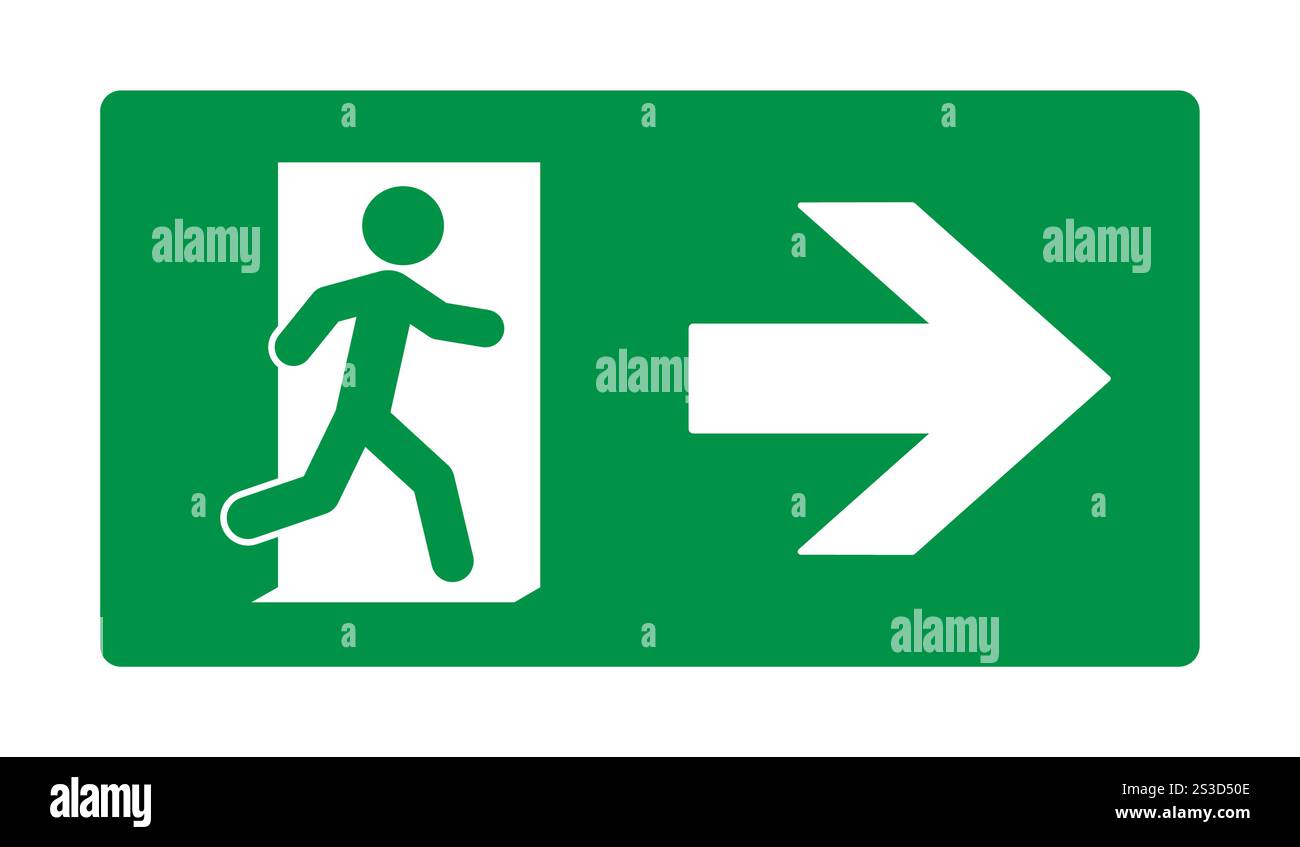 Emergency exit sign icon symbol. Green Fire safety exit sign logo. Running man and exit door ...