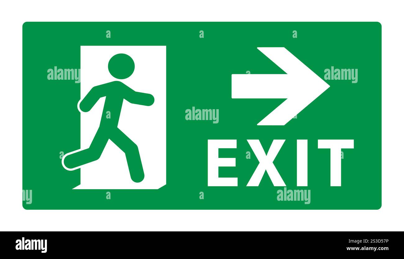 Emergency exit sign icon symbol. Green Fire safety exit sign logo. Running man and exit door ...
