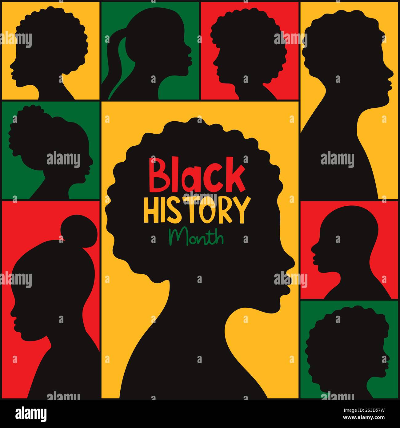 Black History Month poster. Silhouette African American men and women ...