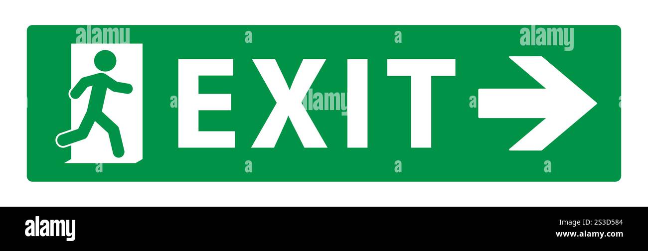 Emergency exit sign icon symbol. Green Fire safety exit sign logo. Running man and exit door ...