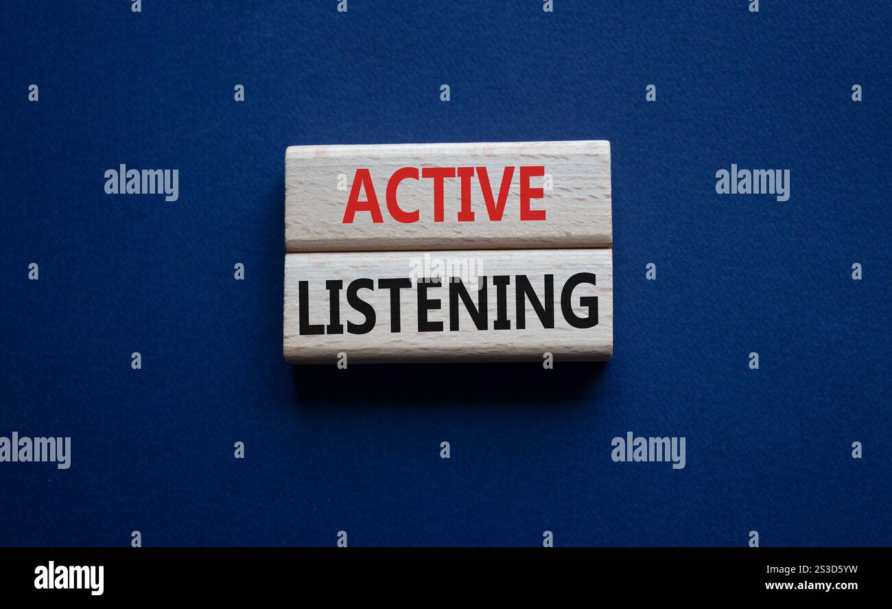 Active listening symbol. Wooden blocks with words Active listening ...
