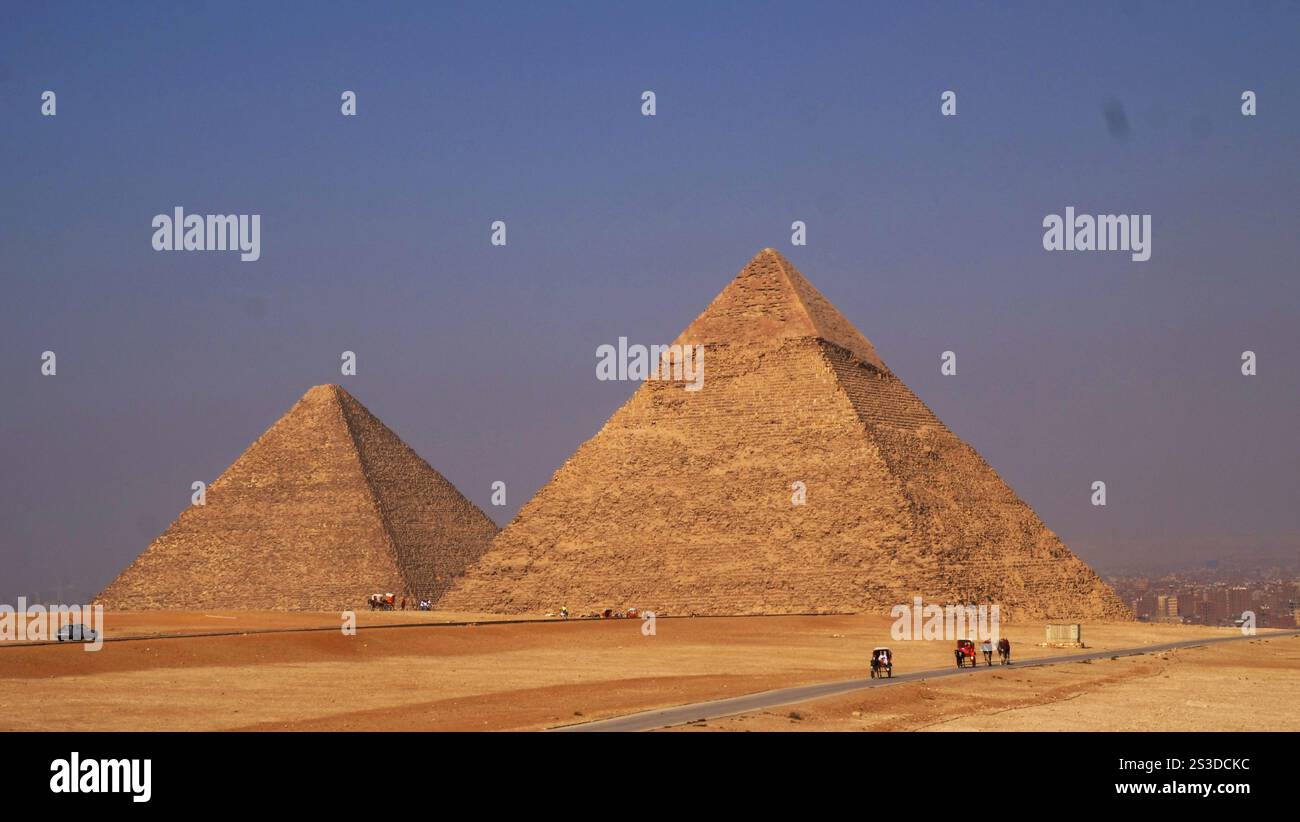 From left to right, Pyramids of Kheops and Khafre, Giza, Cairo, Egypt ...