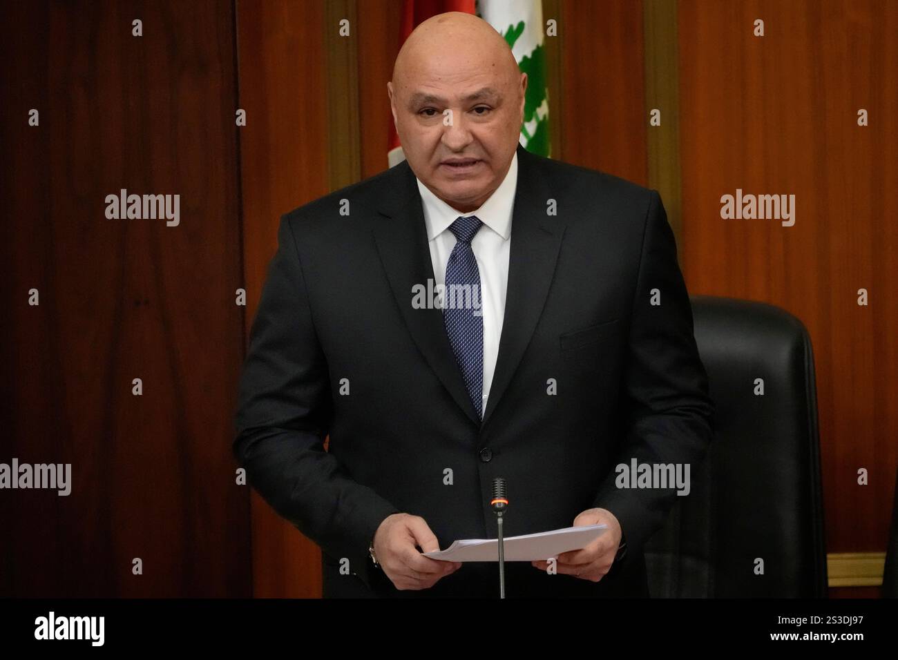 Newly-elected Lebanese President Joseph Aoun addresses his first speech ...