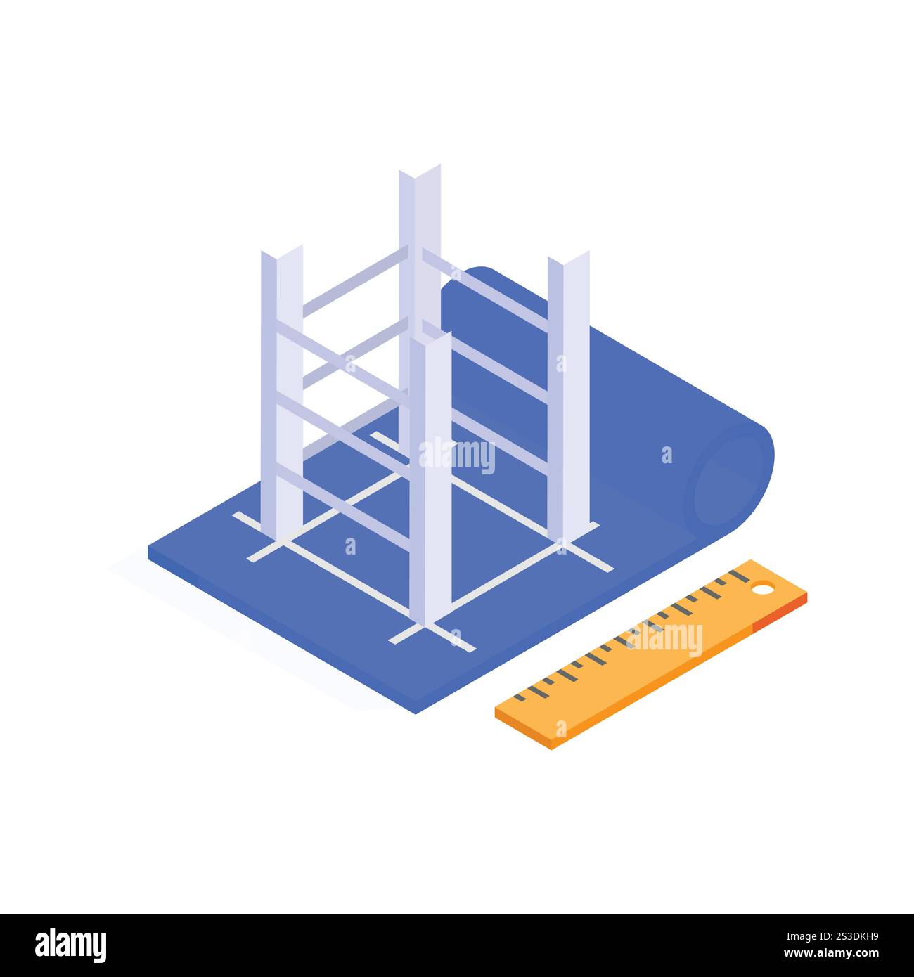 A blueprint design with scaffolding and a measurement scale Stock ...