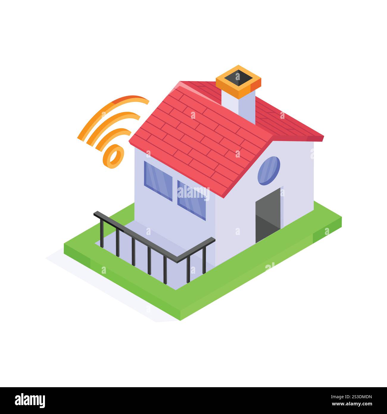 A modern house with a Wifi signal indicating smart home technology ...