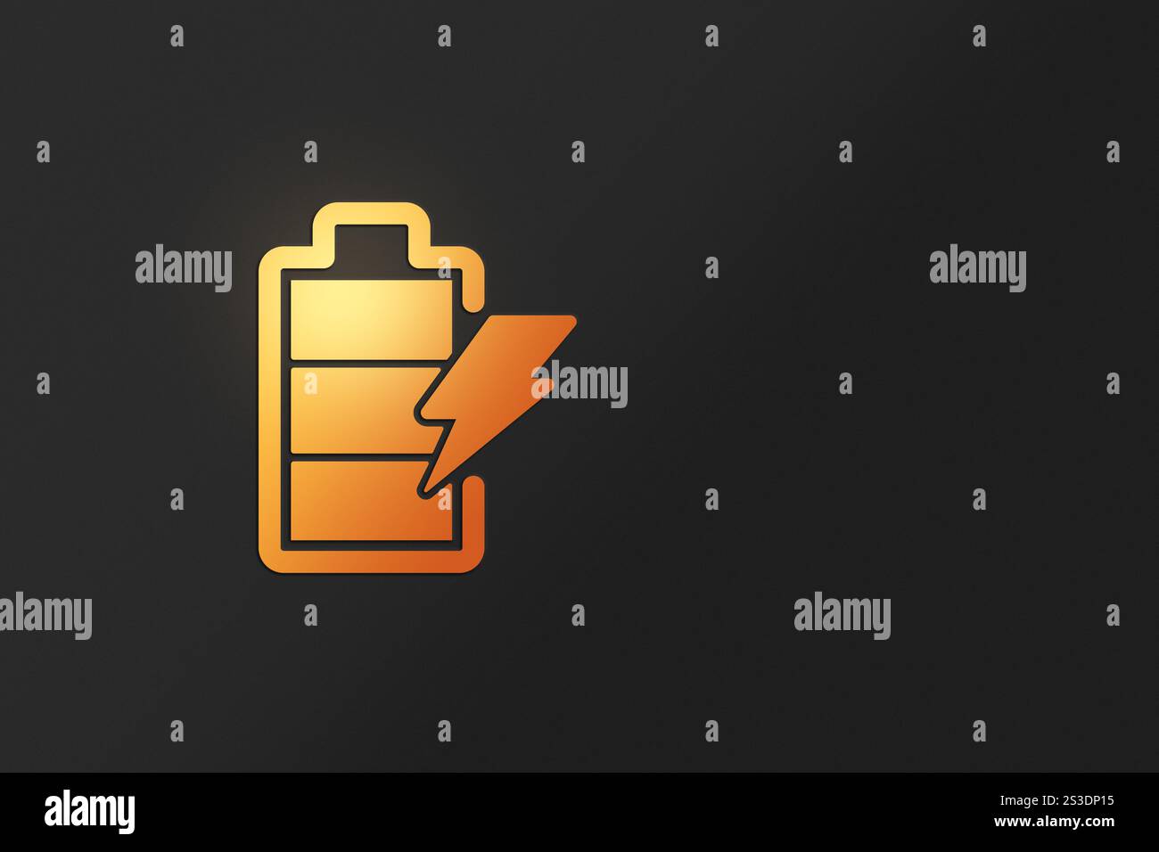 Minimalist battery charging icon with lightning symbol on a dark ...