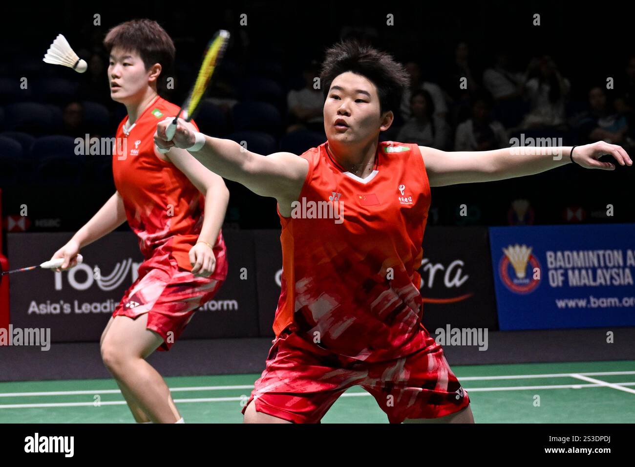 Kuala Lumpur, Malaysia. 9th Jan, 2025. Liu Shengshu/Tan Ning (R) compete during the women's ...