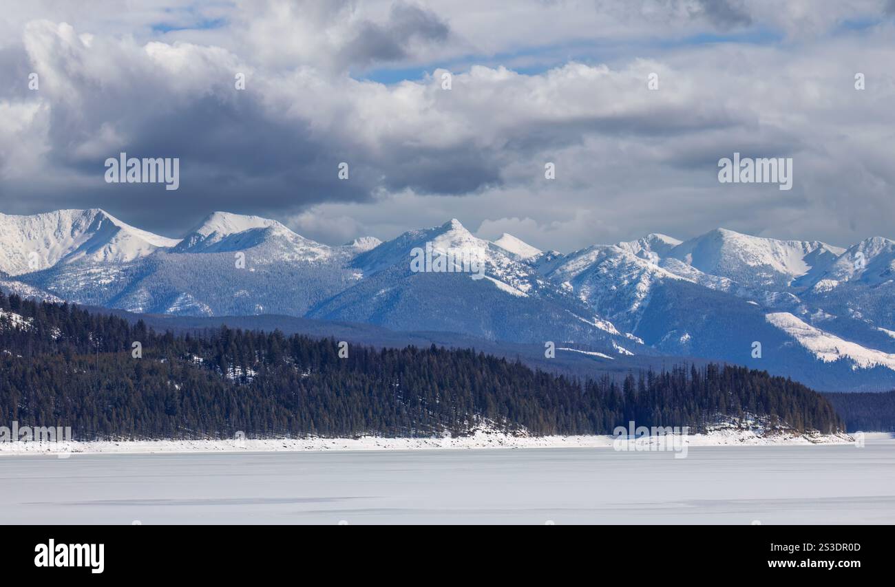 Hungry Horse Reservoir in winter in Flathead National Forest, Montana ...