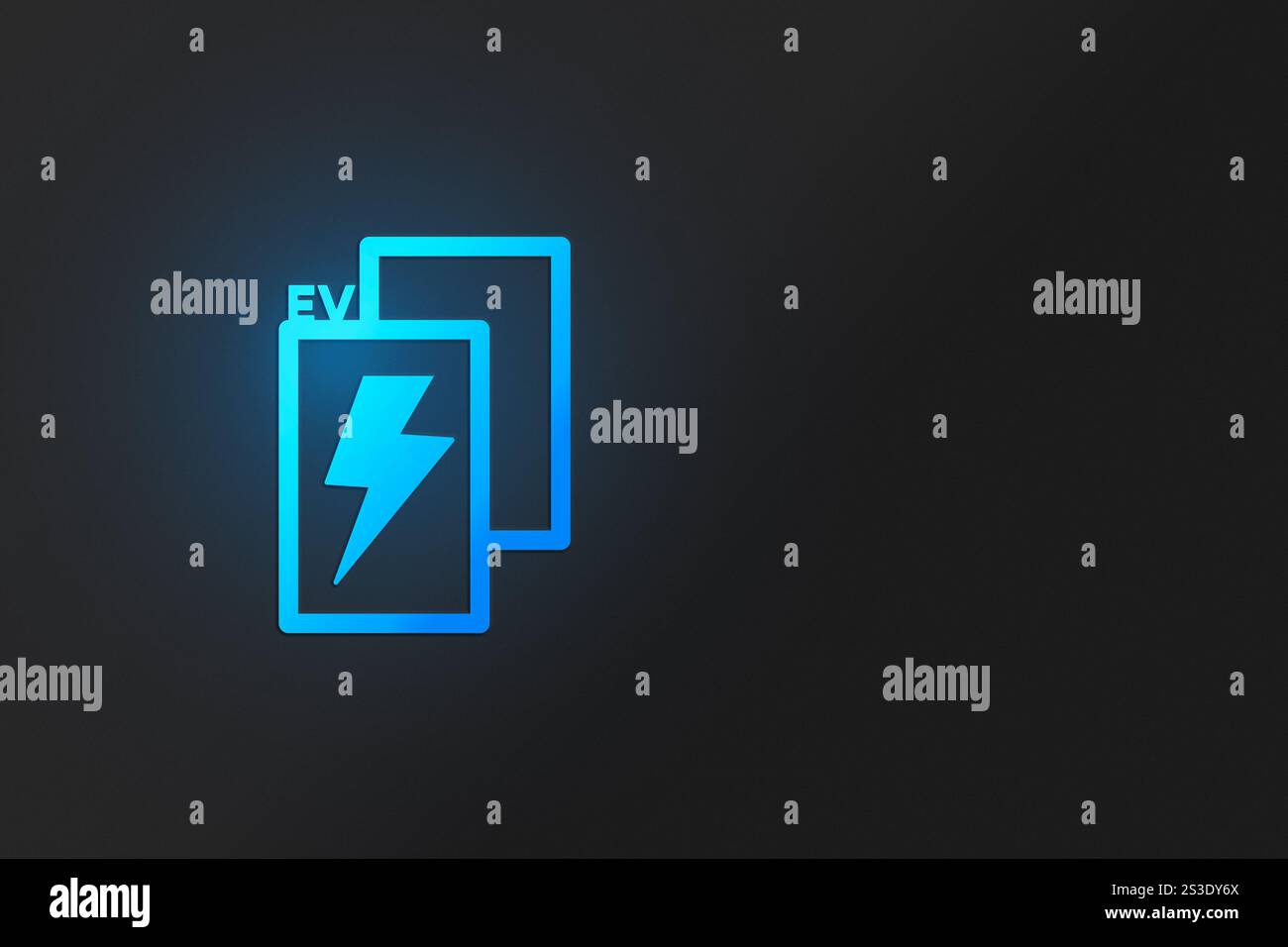 Modern EV charging station integrated into a glowing blue battery icon ...