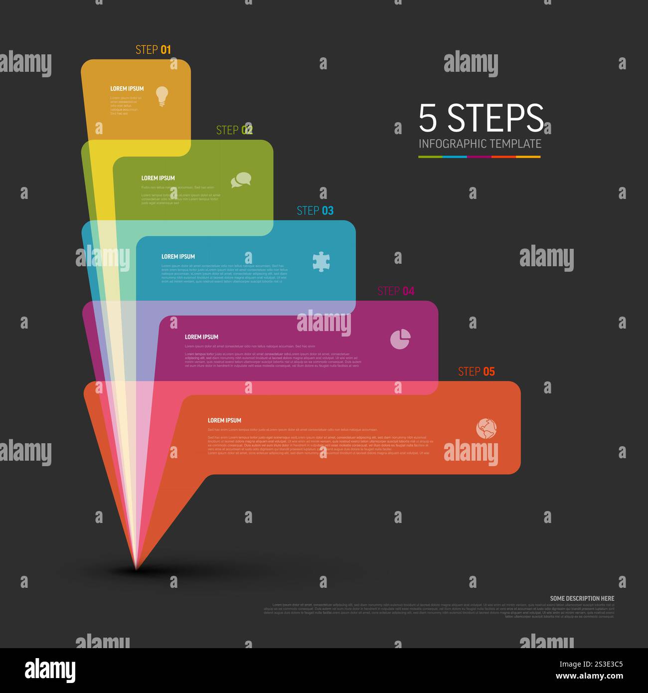 Multipurpose dark infographic template with five rainbow colors semi ...