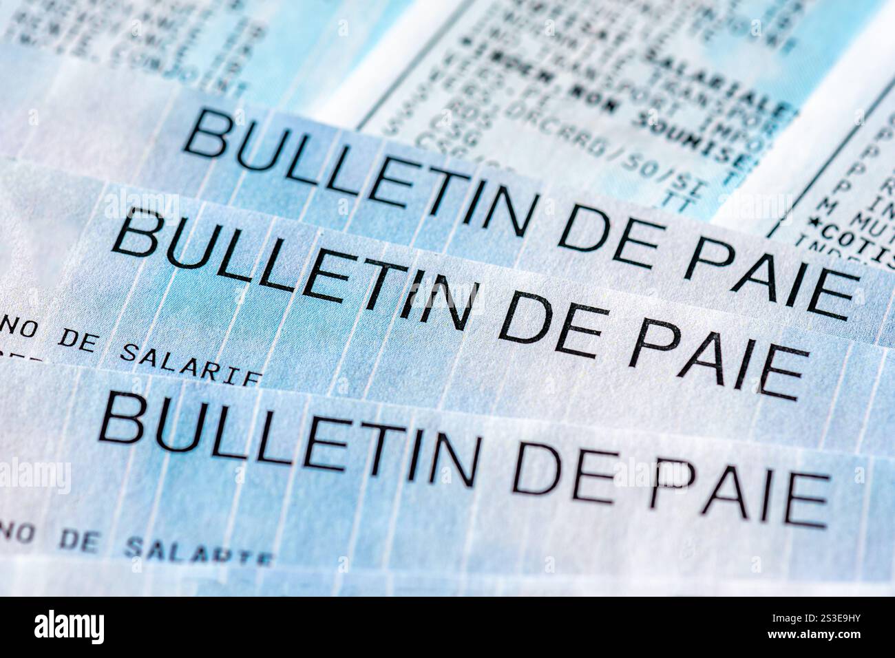 Several French payrolls, with some of the many lines of social security ...