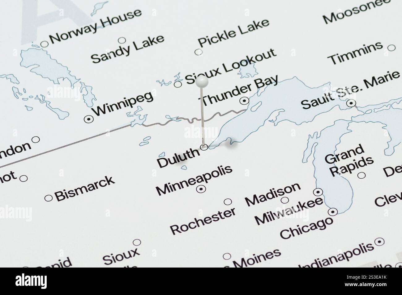 Macro photo of a white pin needle into Duluth city of United States of ...