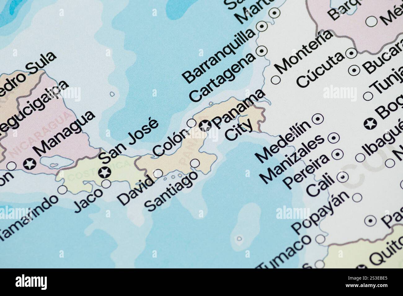 Close up to a Panama political map with most important cities and ...