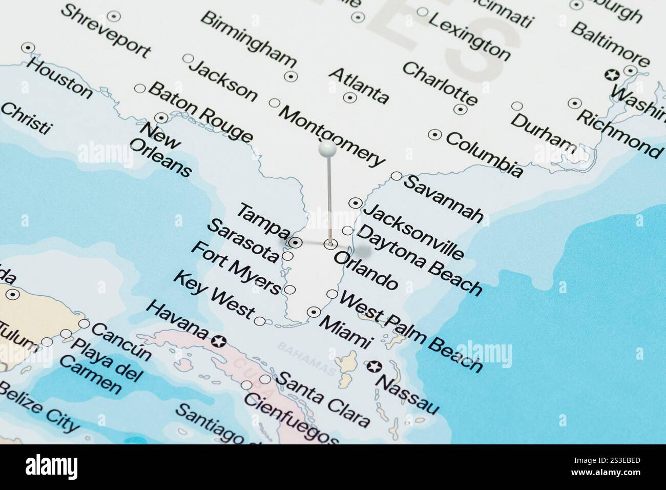 Macro photo of white pin needle into Orlando city of United States of ...