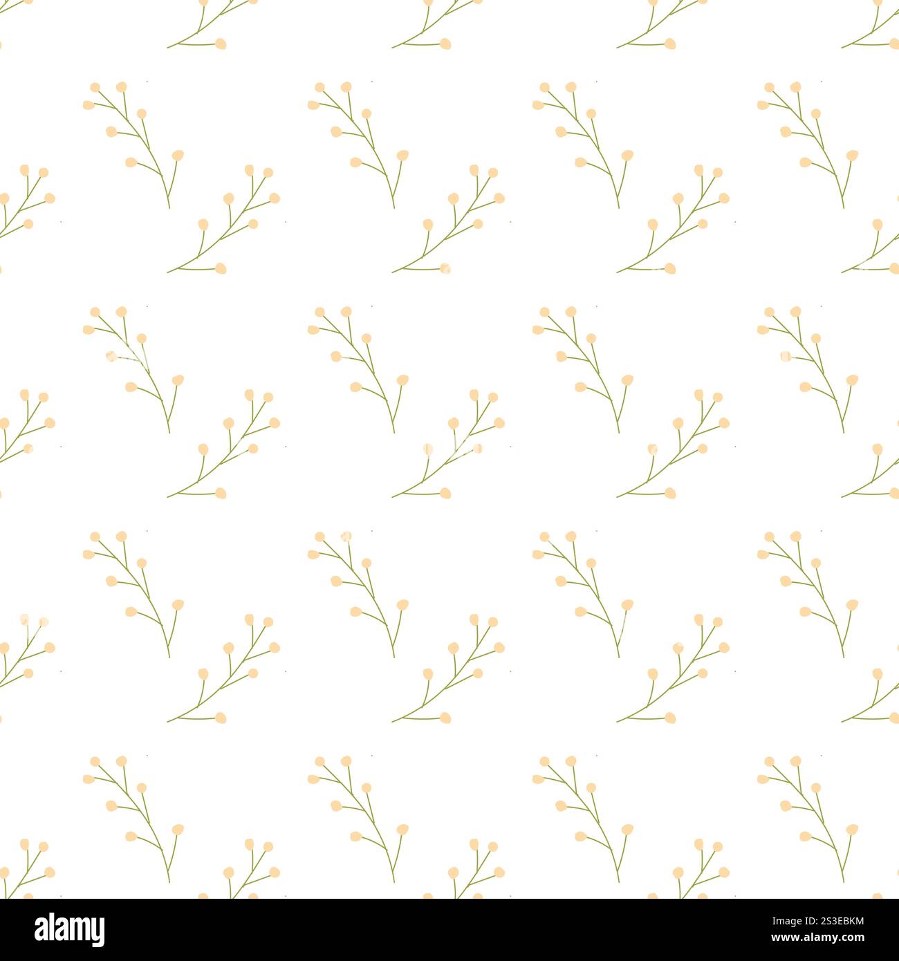 Minimalist floral pattern with simple yellow branches and leaves on ...